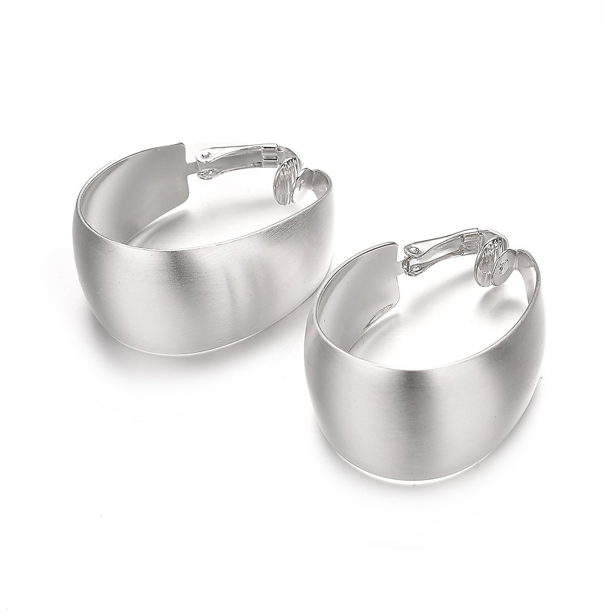 Yoursfs Silver Clip Thick Hoop Earrings For Women Clip On Platinum Plated Non Pierced Ears 35mm Large Earring