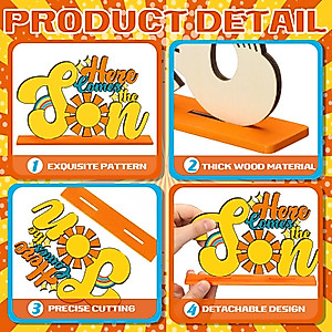 Threehoney 6 Pcs Here Comes The Son Baby Shower Decorations Retro Boho Party Centerpiece for Table Toppers Wooden Sunshine Baby Shower Decorations for Home Office Desk Tier Tray Decor Party Supplies