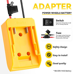 Ecarke Power Wheels Adapter for Dewalt 18V/20V DCB201 DCB205 ect Lithium Battery with Fuse & Wire terminals Power Convertor Dock Power Connector for Rc Toy Car,12 Gauge Robotics,Rc Truck,DIY(Upgrade)