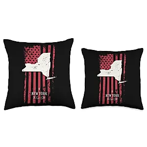 New York State Map USA Throw Pillow, 16x16, Multicolor