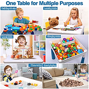 arscniek Toddlers Activity Table 7 in 1 Kids Activity Table and Chair Set with 152Pcs Large Marble Run Building Blocks, Sand/Water Table, Kids Learning Play Table Toys for Girls Boys Toddler Age 3-7