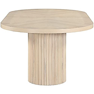 Meridian Furniture 725Oak-T Belinda Collection Mid-Century Modern Solid Wood White Oak Veneer Dining Table, Oval Design, Fluted Bases, 2 Leaves Included, 90"/106.5"/123" W x 47.5" D x 31" H, White