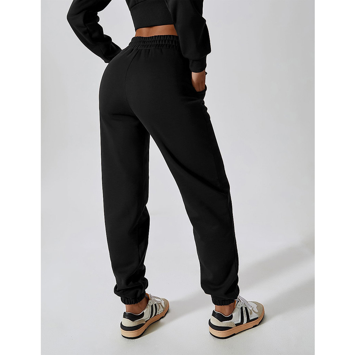 ABOCIW Sweatpants Women Fleece Lined Baggy Winter Thick Warm High Waisted Sweat Pants Casual Athletic Joggers with Pockets Y2k Trendy Lounge Trousers Black Medium