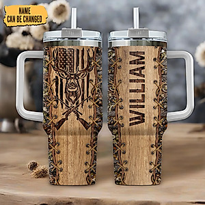 Hyturtle Personalized Hunting Gifts For Men-Deer Hunting Tumbler 40oz with Handle & Straw-Stainless Steel Travel Coffee Cup With Lid Gift For Dad Him Boy Husband-Birthday Christmas Gifts For Hunters