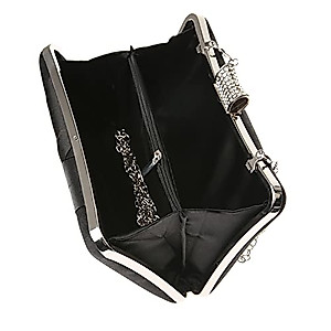 DA BODAN Fashion Womens Jane Satin Diamante Clutch Rhinestone Evening Bridal Prom Party Handbag Crossbody Purse Chain Bag (Black)