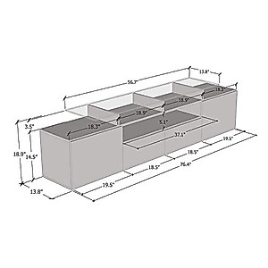 MEBLE FURNITURE & RUGS Evora 76" Wide High Gloss Fronts Matte Body Modern TV Stand (Walnut/White)