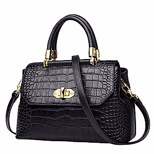 LAORENTOU Genuine Leather Handbags Purse for Women Small Top-handle Bags for Women, Ladies Satchel Shoulder Bags (Black)