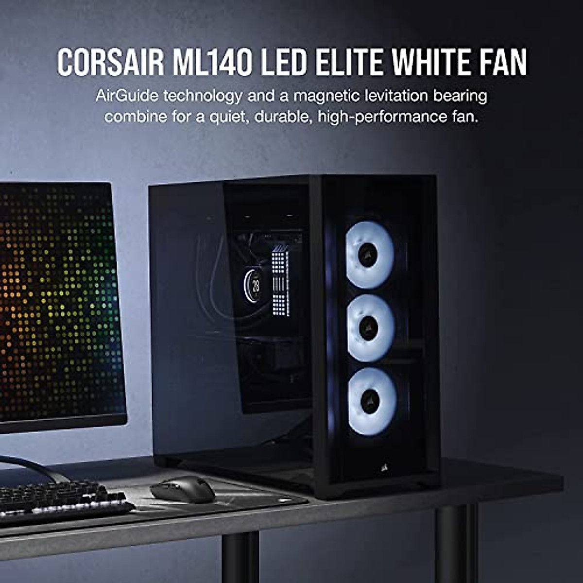 CORSAIR ML140 LED Elite, 140mm Magnetic Levitation White LED Fan with AirGuide, Single Pack, Black
