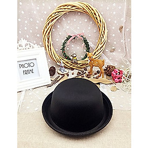 Lujuny Classic Wool Round Bowler Hats - Trendy Derby Fedora Bucket Caps with Roll-up Brim for Youth Petite (Black)