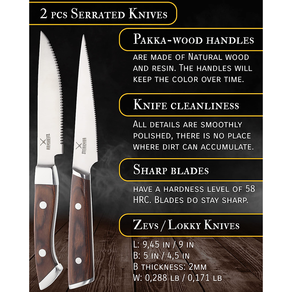 Kitchen Easter Gifts - Steak Knife Set - Unique Present in Wooden Gift Box - Gift Idea for Men Women Wife Husband Dad Mom Adults – Wooden Handles Knives - Gifts for Birthday Anniversary Wedding