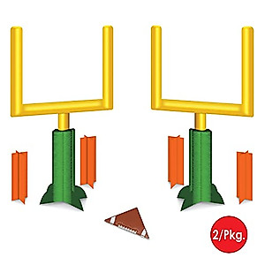 Beistle 2 Piece Paper Game Day Goal Post Centerpieces Football Decorations Sports Party Supplies, 11", Green/Yellow/Orange/Brown/White