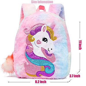 HICCUPfish CBOALOGR Cute Plush Unicorn Toddler Mini Travel Bag Princess Plush Backpack for Girls 3-6 years (Pink Curly Hair Unicorn)