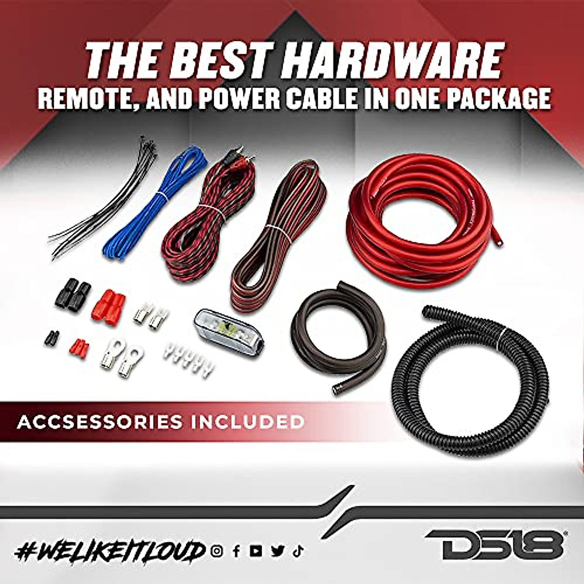 DS18 AK4 Complete 4 Gauge CCA Amplifier Installation Wiring Kit - Ampkit Helps Make Connections, Brings Power to Your Radio, Subwoofers, Speakers with Super Flex Wire - 1200W for 1 Amplifier