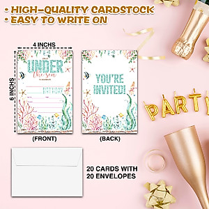 Chuxvon Birthday Party Invitations, Under The Sea Birthday Invitations, Double-Sided Watercolor Ocean Animals Themed Fill In Invites, Ocean Birthday Party Decorations, 20 Cards With 20 Envelopes(B04)