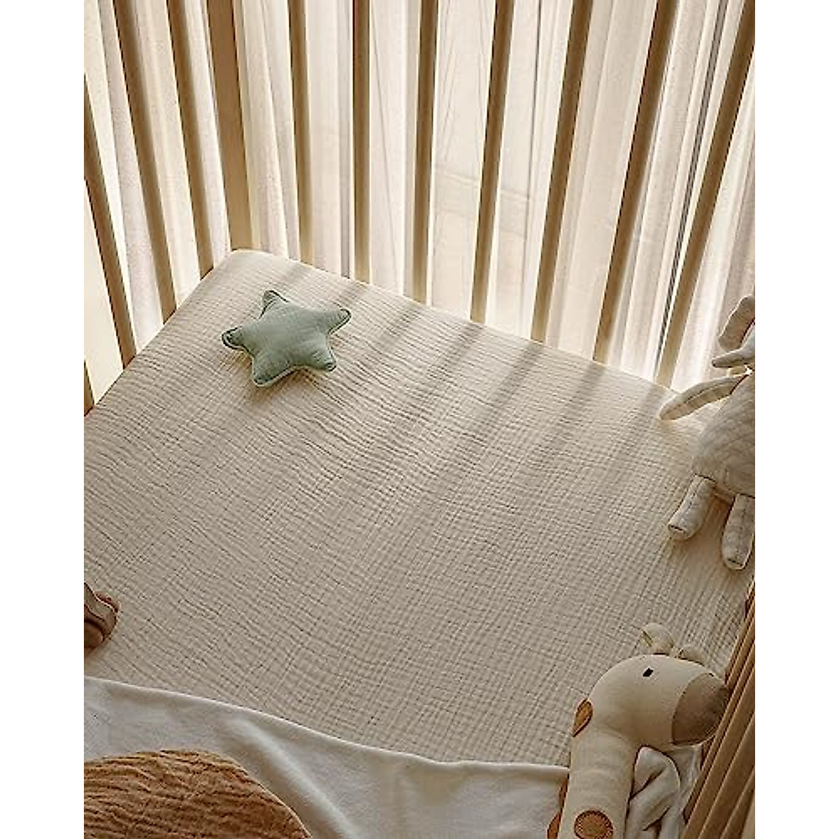 Muslin Crib Sheets for Girls and Boys, Cotton Boho Neutral Fitted Baby Crib Sheet for Standard Crib Mattress & Toddler Bed Mattress (52"x28"), Soft and Breathable, 2 Pack (Retro Yellow&Beige)