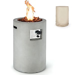 Tangkula Outdoor Round Propane Fire Pit, Patiojoy 16 Inch Auto-Ignition Patio Gas Fire Pit with Waterproof Protective Cover, Touch-up Pen and Lava Rocks, 30,000 BTU Fire Pit for Backyard, Outside
