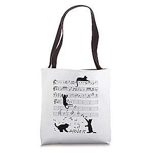 Cute Cat Kitty Playing Music Note Clef Musician Art Tote Bag