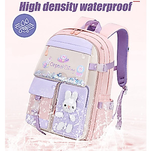 Bunny Backpack, Kawaii Bunny Backpack for Girls, Large Capacity Waterproof Kawaii Bookbag for Grades 1-6 (Purple, Large)
