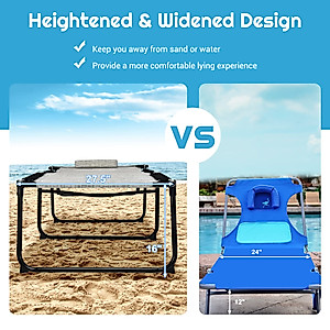 GYMAX Lounge Chair for Outside, 440lbs 27” Oversize Folding Beach Tanning Sunbath Chair with Adjustable Backrest & Removable Pillow, Lightweight Portable Patio Lounger for Lawn Poolside (2, Grey)