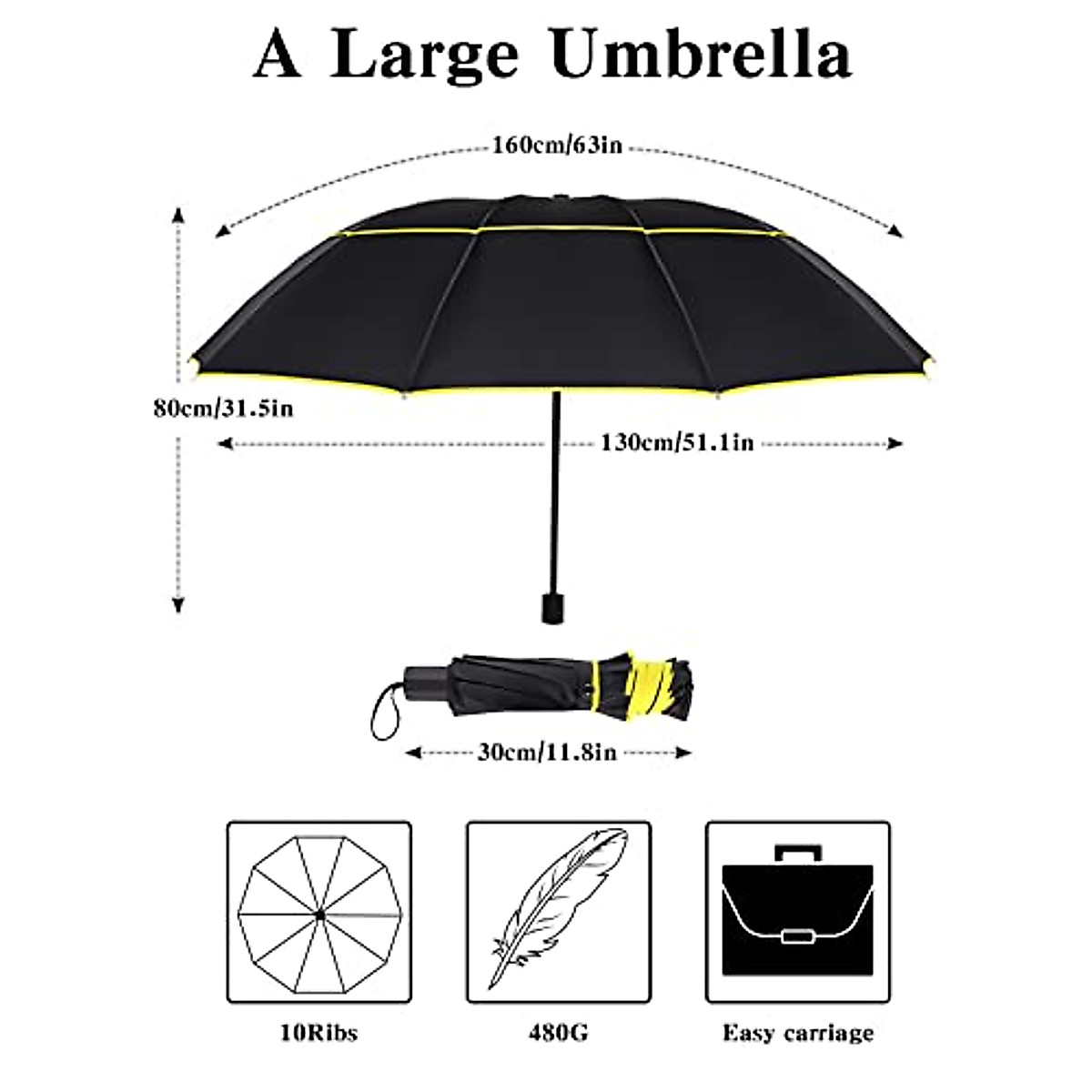 Kalolary 62 Inch Extra Oversize Large Compact Golf Umbrella，Double Canopy Vented Windproof Waterproof Stick Umbrellas for women & men