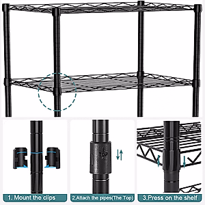Santoy 4 Tier Metal Shelves for Storage,Shelving Unit for Kitchen, Bathroom, Pantry, Closet, and Bedroom - Strong Steel Wire Organizer Rack (Black, 21.7’’L*11.8’’W*42’’H)