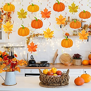 36pcs Thanksgiving Fall Pumpkin Maple Leaf Hanging Swirls Decorations,Autumn Fall Thanksgiving Hanging Swirls Streamers Ceiling Swirl for Fall Home Classroom Harvest Party Decorations