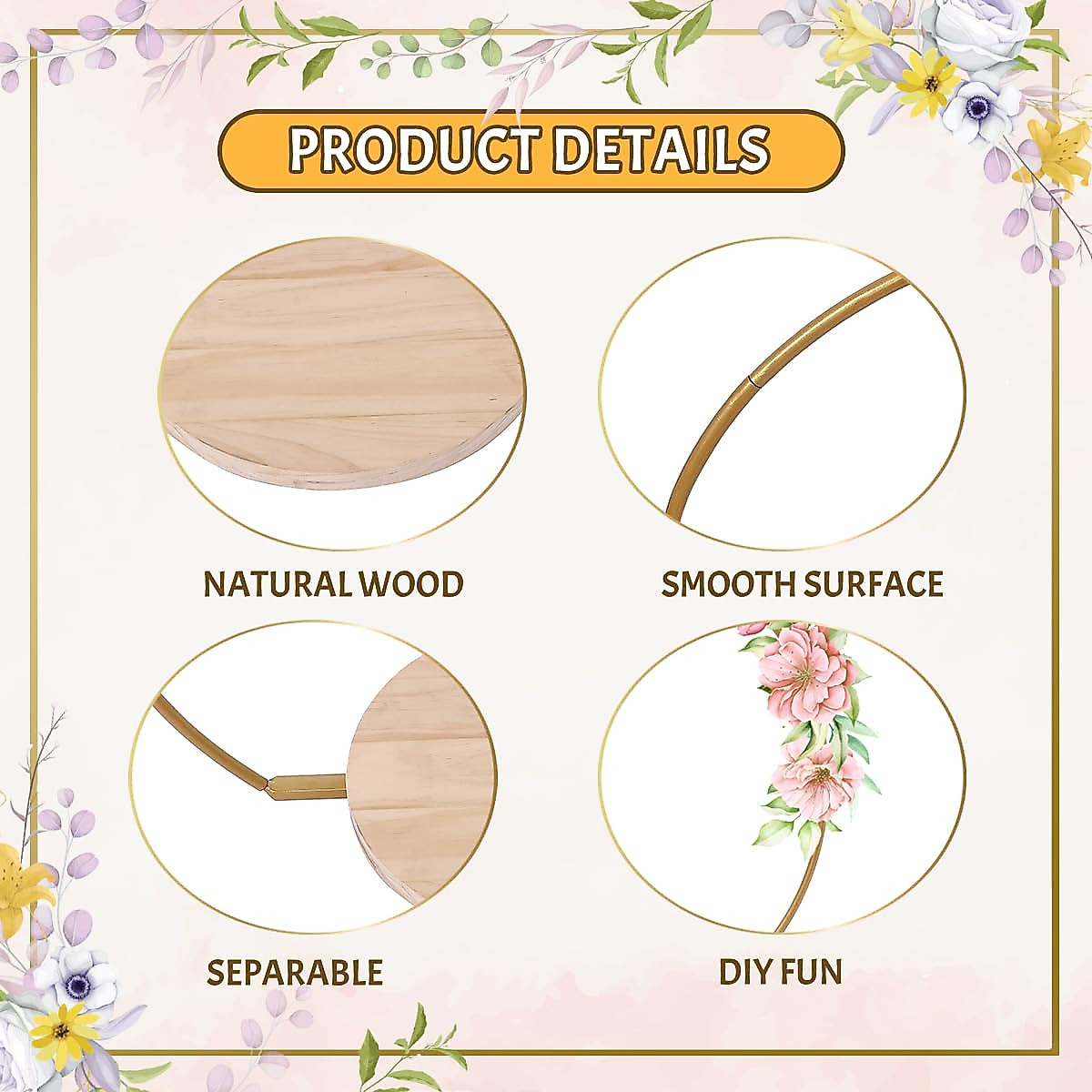 20 Inch Gold Cake Stand with Wooden Stand,Metal Arch Wedding Cake Stand,Floral Hoop Centerpiece and Cake Display Stand for Wedding Birthday Party Events Reception Decorations Supplies