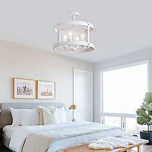 Hchunqjor Modern Farmhouse Flush Mount Light Fixture, 16.5in Distressed Wood Cage, for Kitchen Entryway Living Room