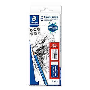 STAEDTLER Mars Lumograph Art Set | 6 Assorted Sketch Pencils For Drawing, Polymer Block Eraser and Metal Sharpener 61 100C8LU