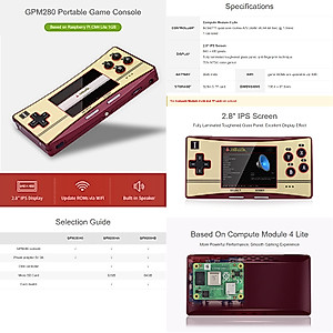waveshare GPM280 Portable Game Console Compatible with Raspberry Pi Compute Module 4 Lite with WiFi Connectivity without Compute Module and TF card