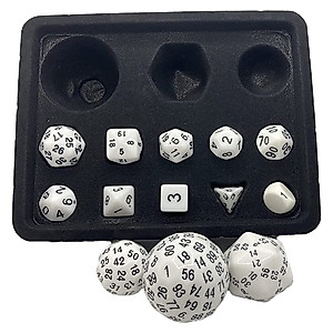 Grinning Gargoyle – 13x Deluxe Poly RPG Dice Set - Perfect for DND 5th Edition Pathfinder Starfinder Cyberpunk and Blades in The Dark – Includes a Giant 45mm 100 Sided Polyhedral Die or D100 (White)
