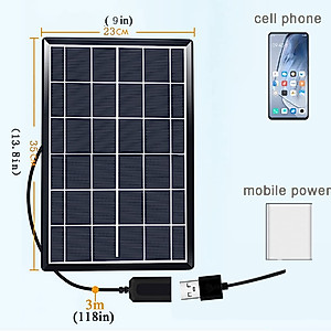 WXMLLZLD 6/10w Polycrystalline Solar Ceiling Fan with 3m Cable USB Outdoor Small Ceiling Fan 10 Years Lifespan 5w, Wind Speed 450 R/min