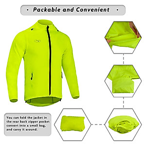 Men's Cycling Jacket with Detachable Sleeves Windbreaker Hooded Running Bike Jacket Golf Hiking Vest Lightweight Reflective