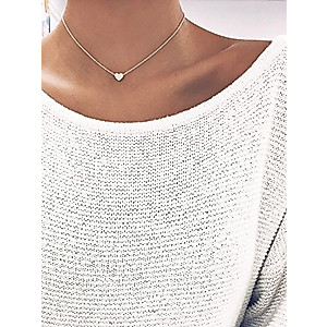 Altitude Boutique Heart Pendant Necklace for Women | Silver Plated Choker Necklace | Dainty Hypoallergenic Adjustable Chain 15in-18in (Silver)