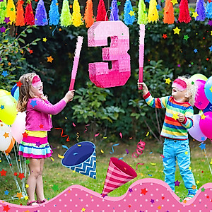 Number piñata Number Birthday piñata Decorations Gradient Pink piñata with Stick Blindfold Confetti for Girls Boys Birthday Anniversary Party Decorations Supplies (Number 3)
