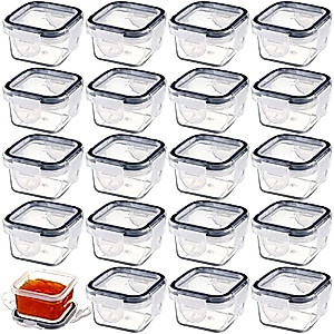 Mimorou 20 Pcs Plastic Salad Dressing Containers 2 oz Sauce for Lunch Box Reusable Condiment with Lids Square Mini Fridge Leakproof Food Storage Containers, Clear & Black