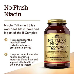 Solgar No-Flush Niacin 500 mg, 250 Vegetable Capsules - Cardiovascular Support - Supports Energy Metabolism - No-Flush Delivery - Vegan, Gluten Free, Dairy Free, Kosher - 250 Servings