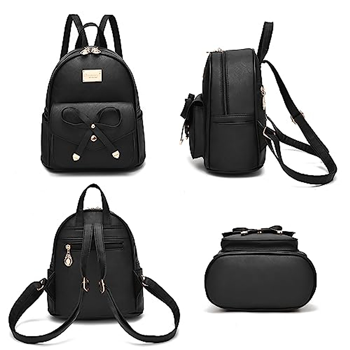 I IHAYNER Girls Bowknot Small Leather Backpack Cute Backpacks for Girls Mini Backpack Purse for Women Mini Backpack for Girls Black