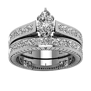 White Gold Filled Bridal Sets Marquise cut Cz Engagement Ring 2pcs Womens Wedding Ring Sets