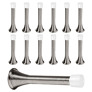 KISEER 12 Pack Spring Door Stops 3 1/4" Flexible Heavy Duty Spring Door Stopper with RustProof Screw Rubber Bumper Tips (Satin Nickel)