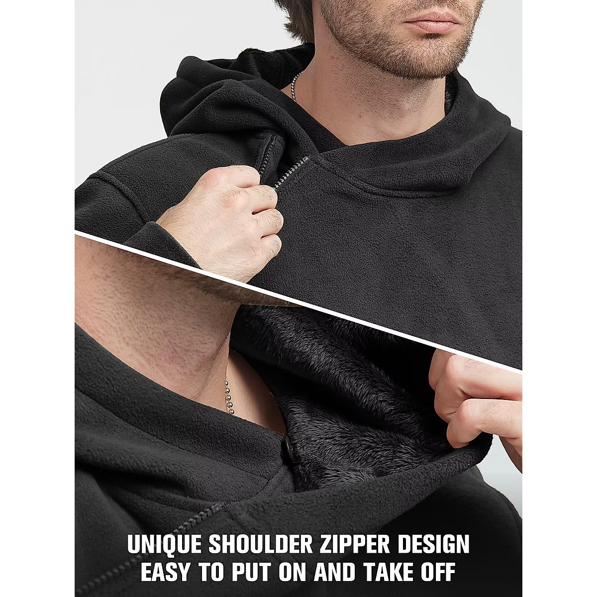 FREE SOLDIER Men's Tactical Winter Fleece Pullover Hoodie Warm Long Fleece lined Hooded Sweatshirt Black
