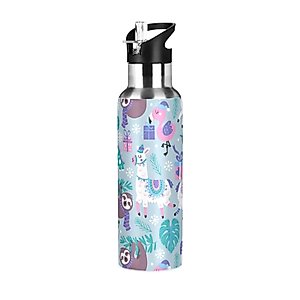senya 20 Oz Water Bottle with Straw Animals Alpaca Llama Sloth Dinosaur Stainless Steel Water Bottle for Traveling Sports Leakproof Insulated Water Bottle