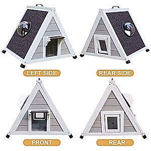 Deblue Weatherproof Outdoor Feral Cat House, Feral Cat House with Escape Door and Clear Window, Small Animal House and Habitats-Grey