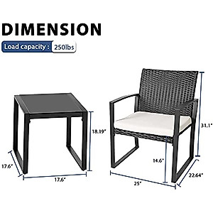 Oakmont 3 Pieces Patio Furniture Set Outdoor Conversation Furniture 2 Chairs with Glass Top Coffee Table Sets Beige Cushions Backyard, Pool, Garden