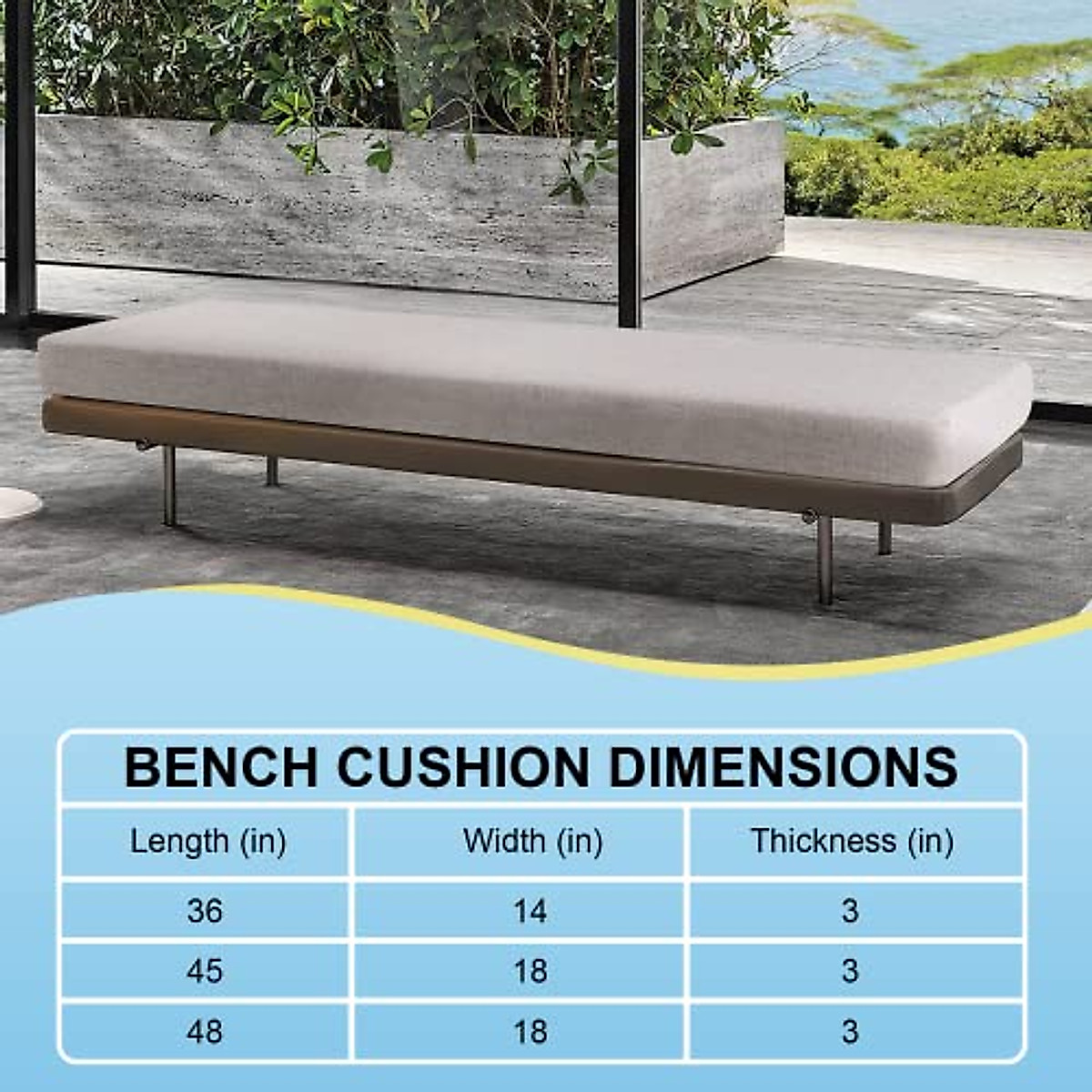Lokex Bench Cushion Chair Pads Swing Cushions Memory Foam Pads for Patio Furniture Window Bay Bench Cushions, [Linen] Dark Grey, 48"x18"x3"