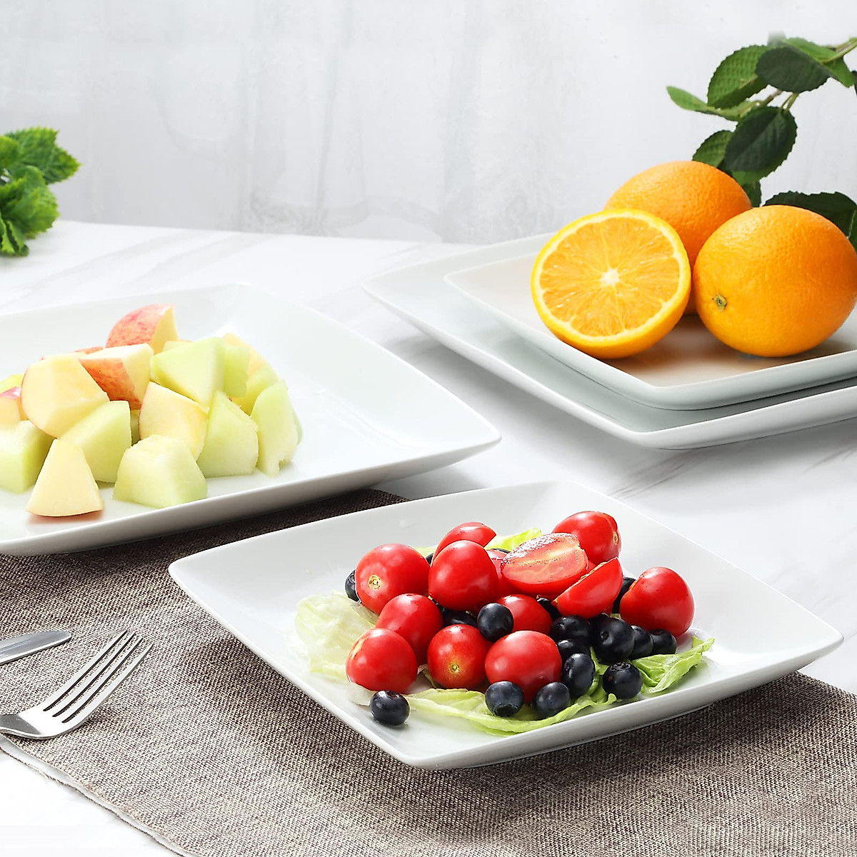 Yedio Porcelain Square Dinner Plates and Pasta Bowls Bundle