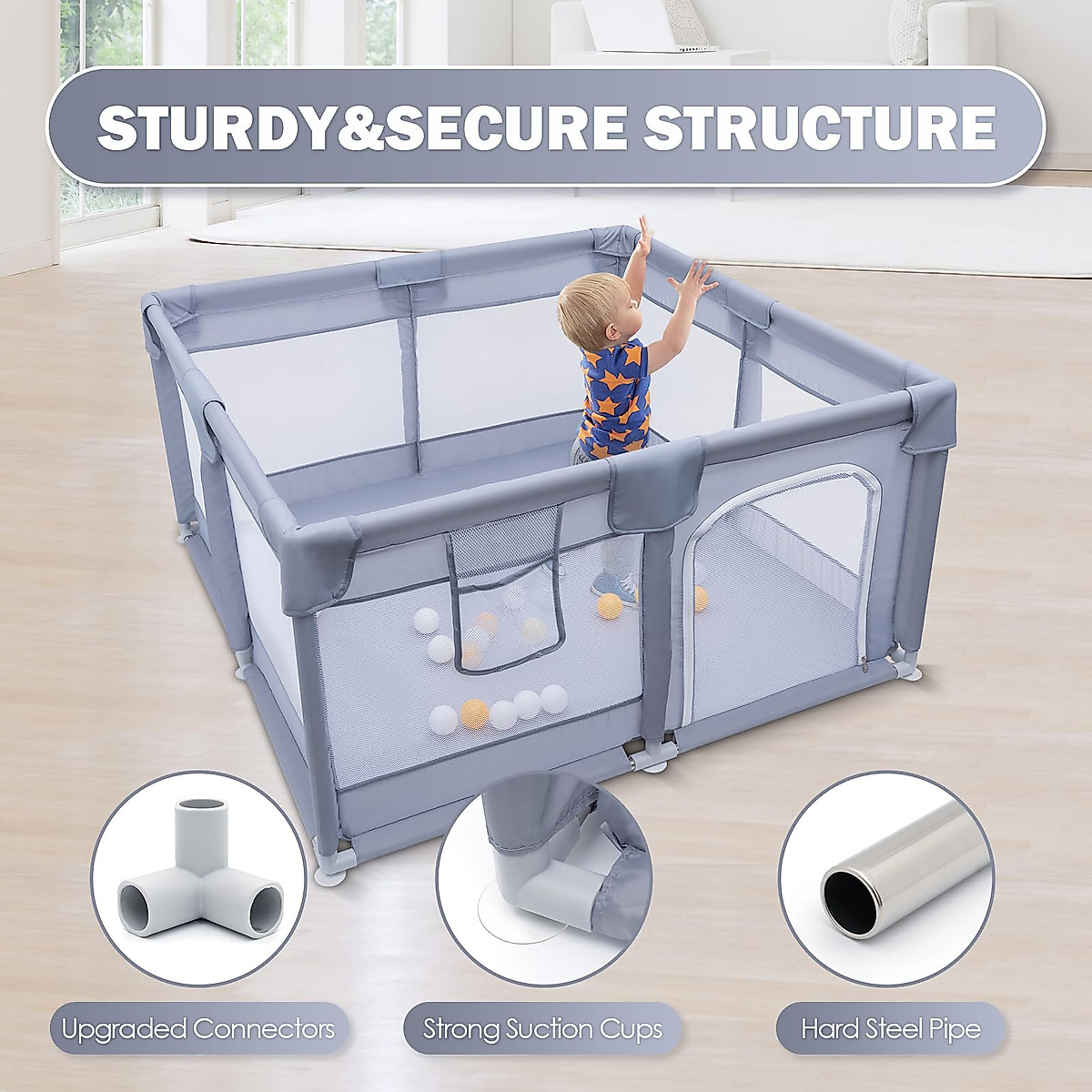 Baby Playpen, Baby Playard, Large Baby Playard, Indoor & Outdoor Kids Activity Center with Anti-Slip Base, Sturdy Safety Play Yard, Baby Fence