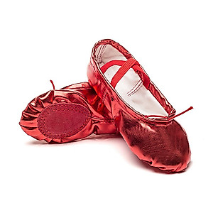 MSMAX Ballet Shoes for Girls Toddler Boys Split Sole Dance Slipper Red Costume Shoes 2 M US Little Kid