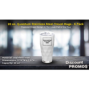 Personalized 20 oz. Quantum Stainless Steel Travel Mugs - 6 pack Custom Text, Logo - White