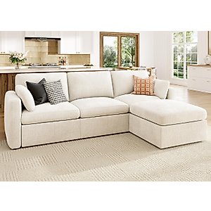 HONBAY Modular Sectional Couch with Storage Seats, L Shaped Sectional Sofa with Storage, Chenille Sectional Couches for Living Room, Beige